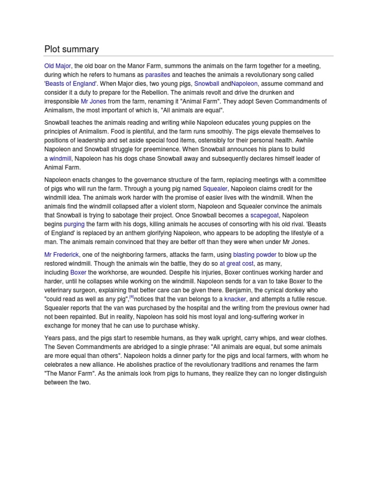Animal Farm plot summary in 38 characters | PDF | Animals And Humans ...