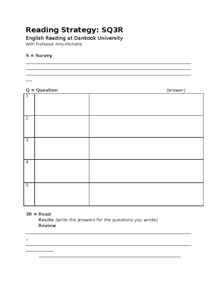 SQ3R Handout | PDF