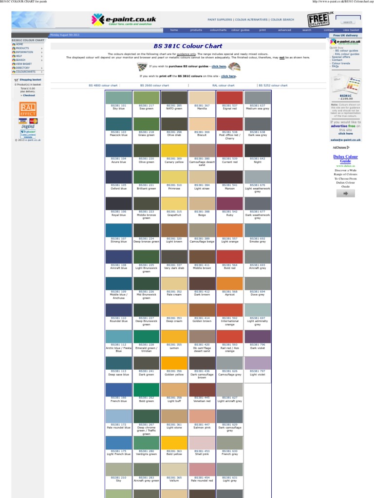 Bs381c Colour Chart For Paints | PDF | Green | Camouflage