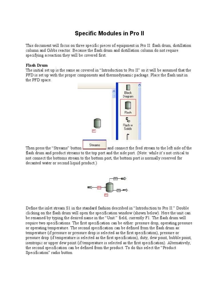Pro II Flash, Distillation, Gibbs Reactor Modules | PDF | Distillation ...