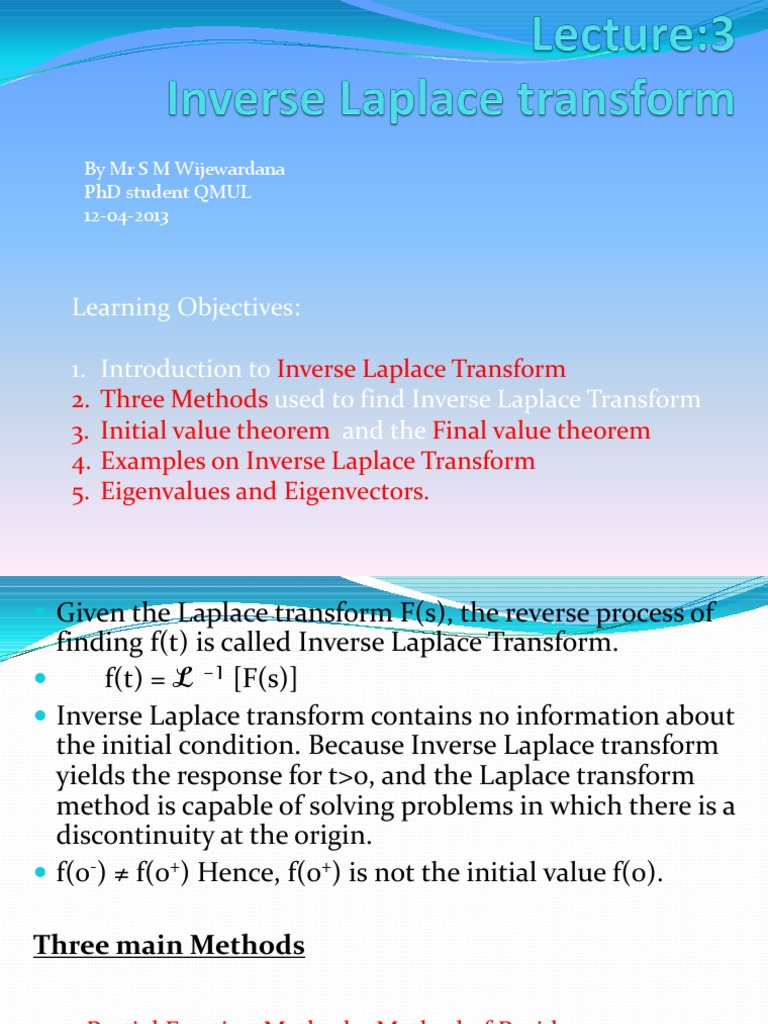 Inverse Laplace Transform Lecture-3 | PDF | Eigenvalues And ...