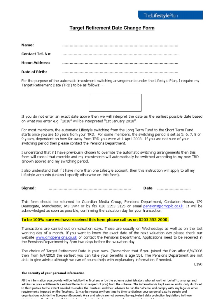 Target Retirement Date Change Form (pdf) | Pension | Social Institutions