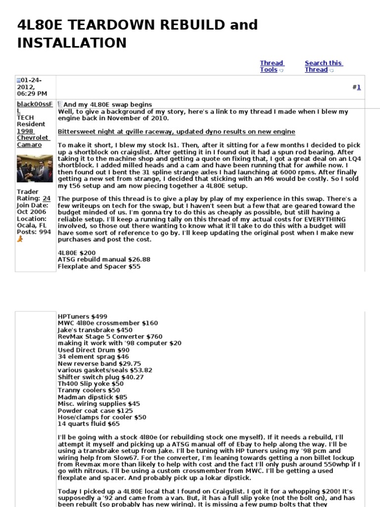 4l80e Teardown Rebuild and Installation | PDF | Transmission (Mechanics ...