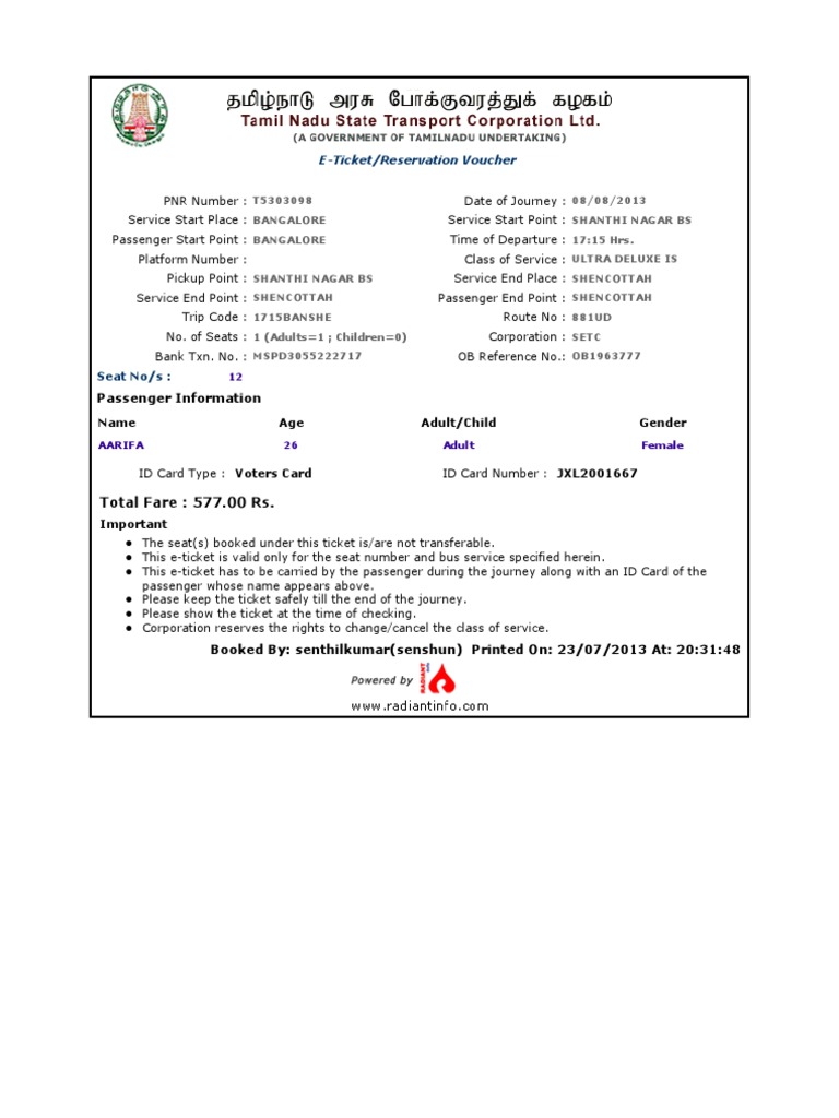 Bus Ticket | PDF | Ticket (Admission) | Identity Document