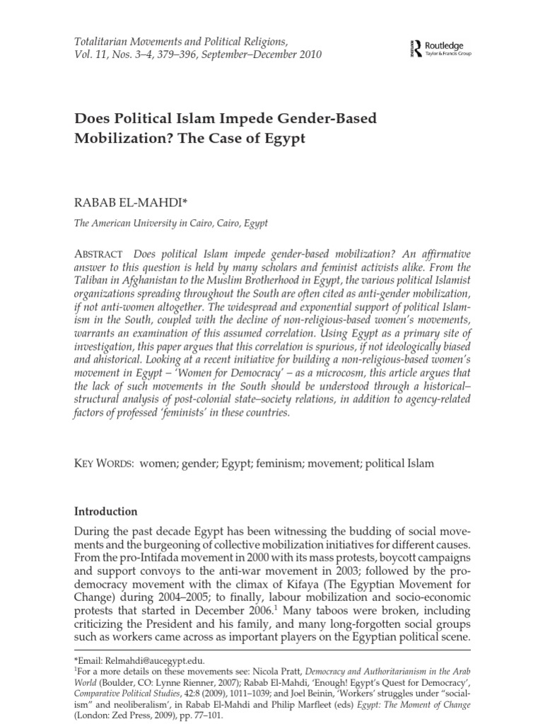 Rabab El-Mahdi, "Does Political Islam Impede Gender-Based Mobilization ...
