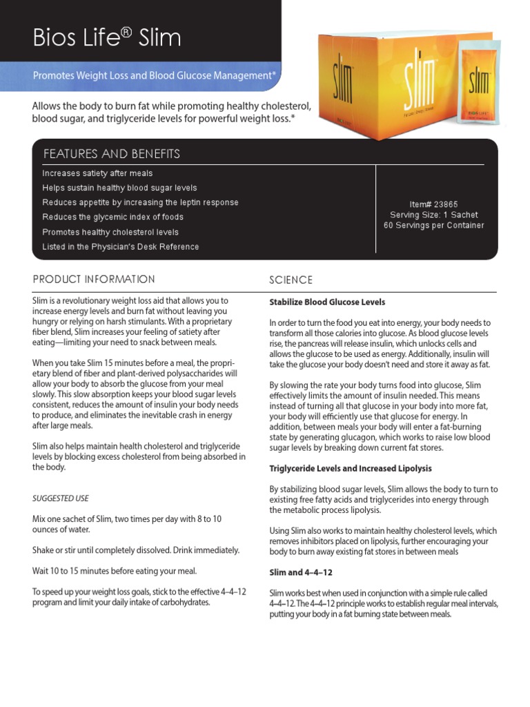 Bios Life Slim Product Profile | PDF | Dieting | Blood Sugar