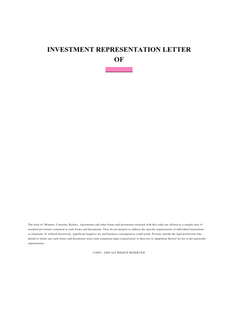 Investment Representation Letter | PDF | Securities Act Of 1933 ...