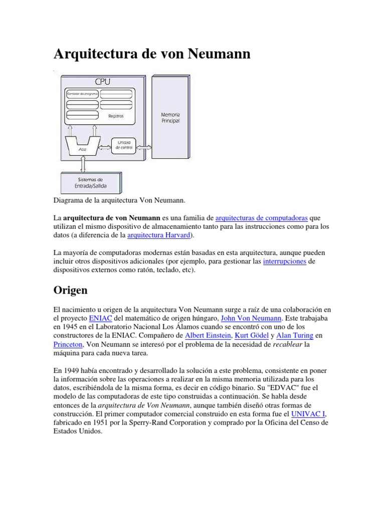 Arquitectura de Von Neumann | PDF | Unidad Central de procesamiento ...