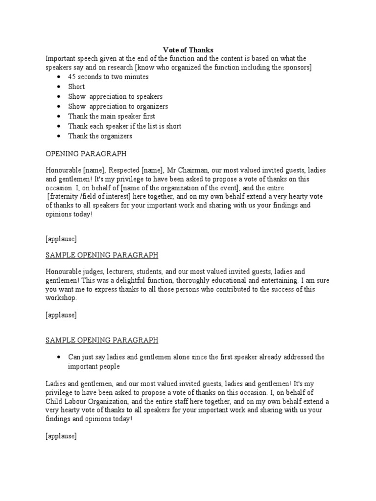 Vote of Thanks | PDF | Communication