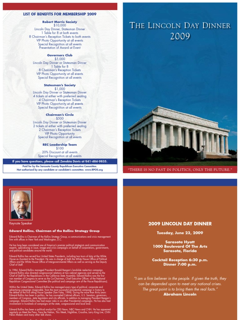 Lincoln Day Dinner Brochure | Presidents Of The United States | United ...