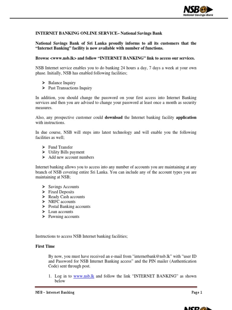 NSB Internet Banking Service Guide | PDF | Online Banking | Banks & Banking