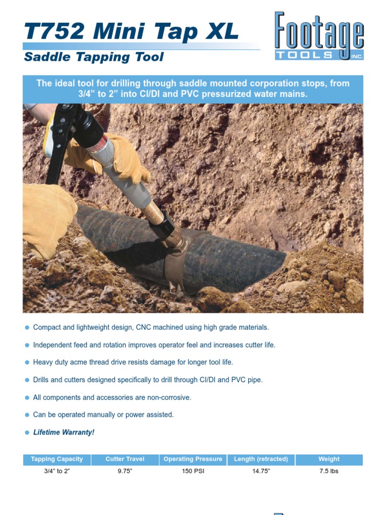 T752 Mini Tap XL Saddle Tapping Kit | PDF | Drill | Valve