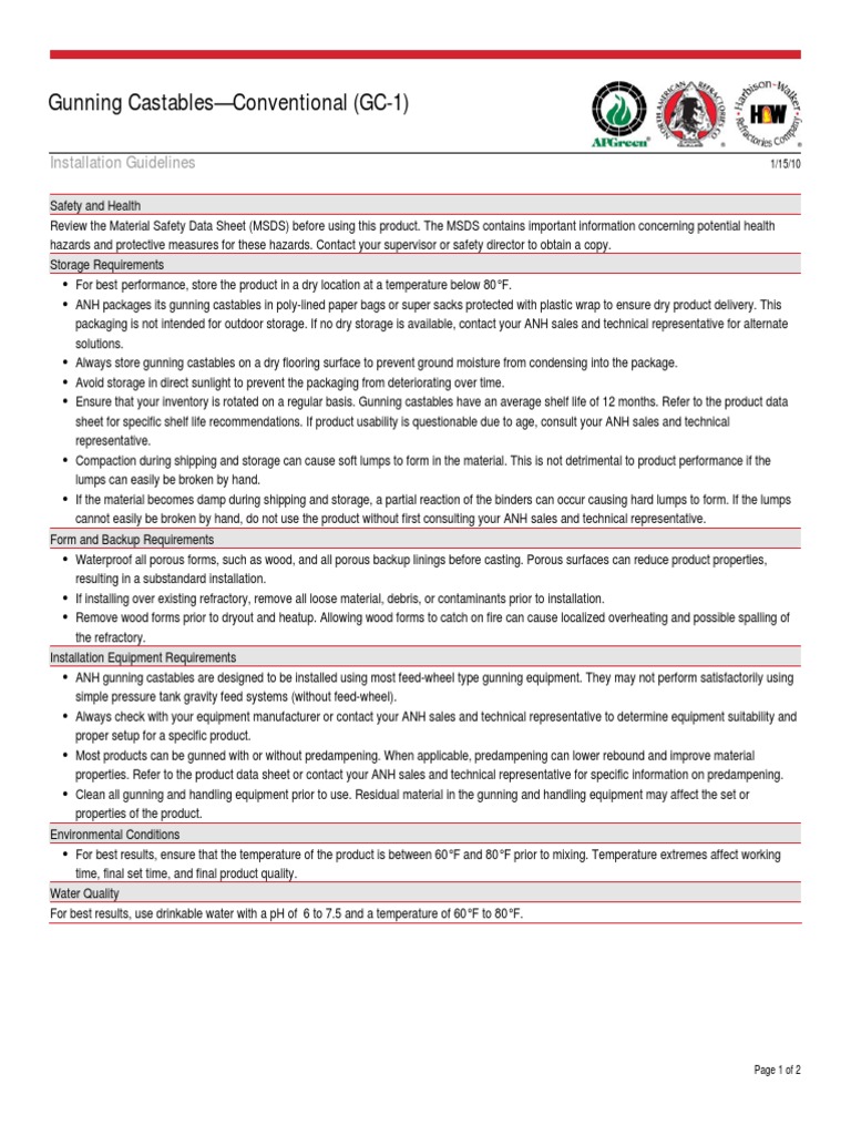 Installation GC1 Gunning Castables - Conventional PDF | PDF ...