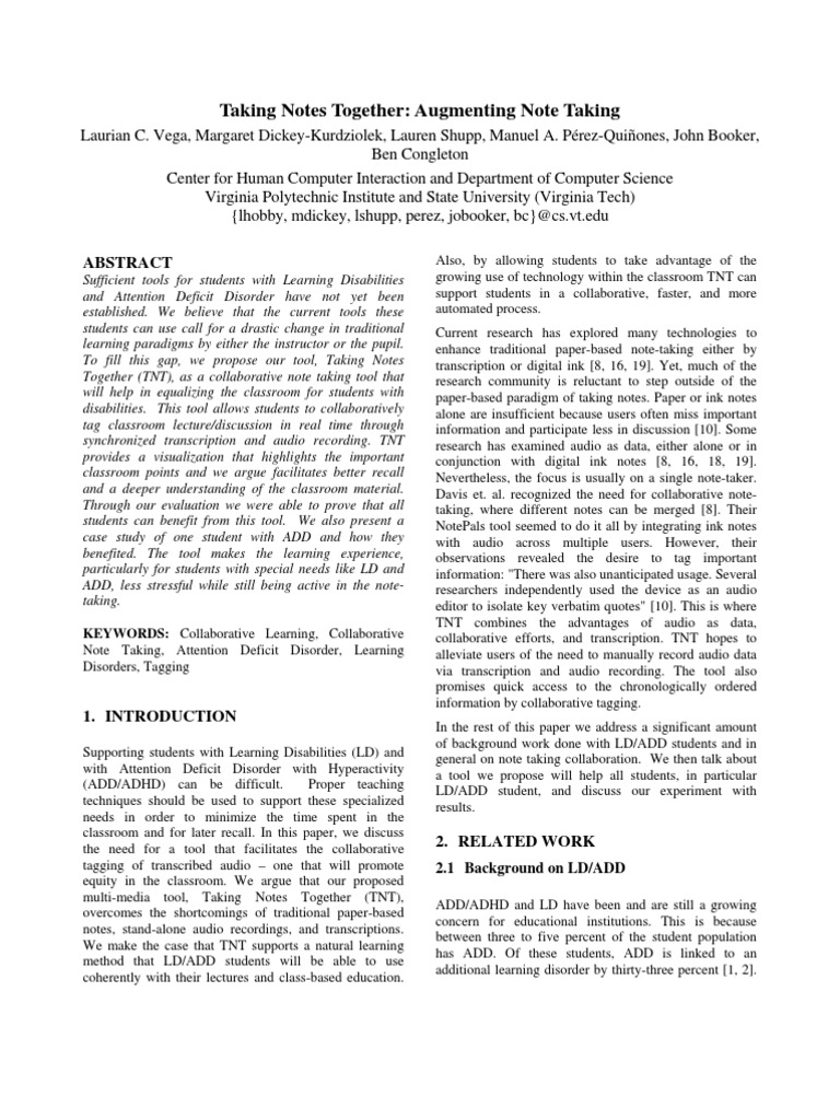 Collaborative Note-Taking for Students with Disabilities | PDF ...