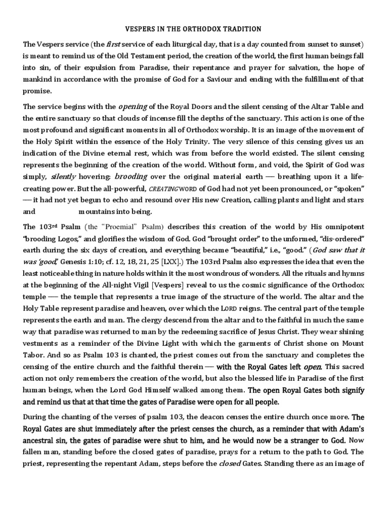 Explanation of Vespers | Eastern Orthodox Church | Psalms