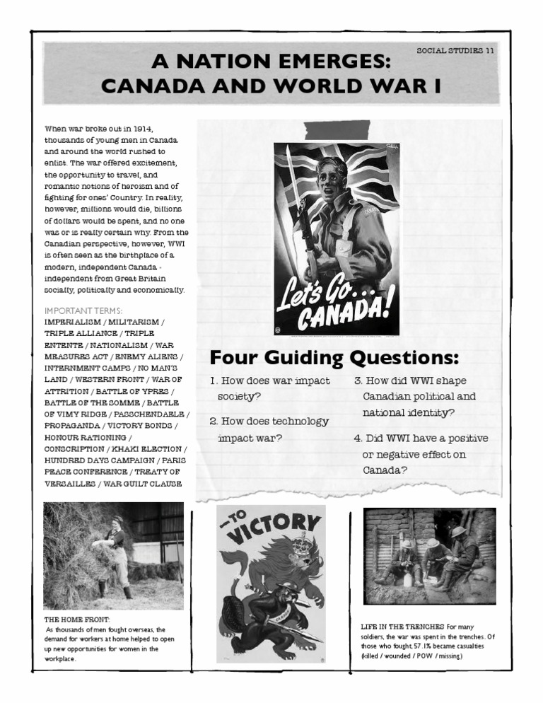 A Nation Emerges: Canada and World War I: Four Guiding Questions | PDF ...