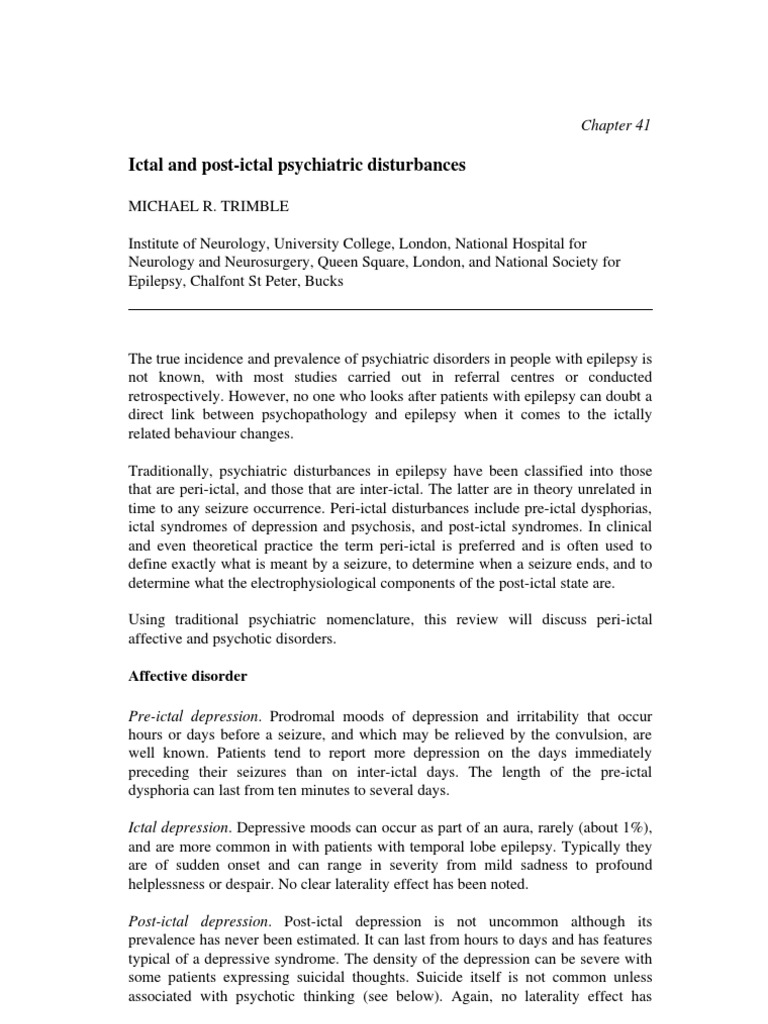 Ictal and postictal psychiatric disturbances - Trimble | Psychosis ...
