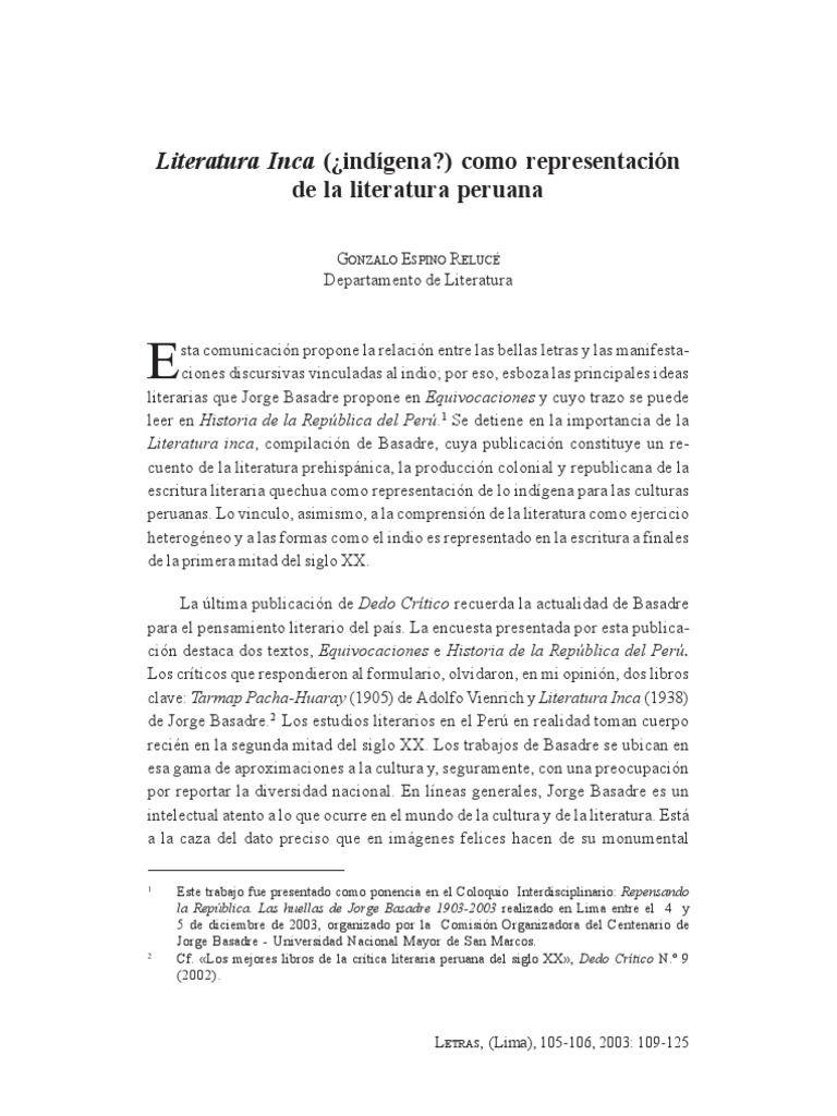 Literatura Del Inca | PDF | Imperio Inca | Perú