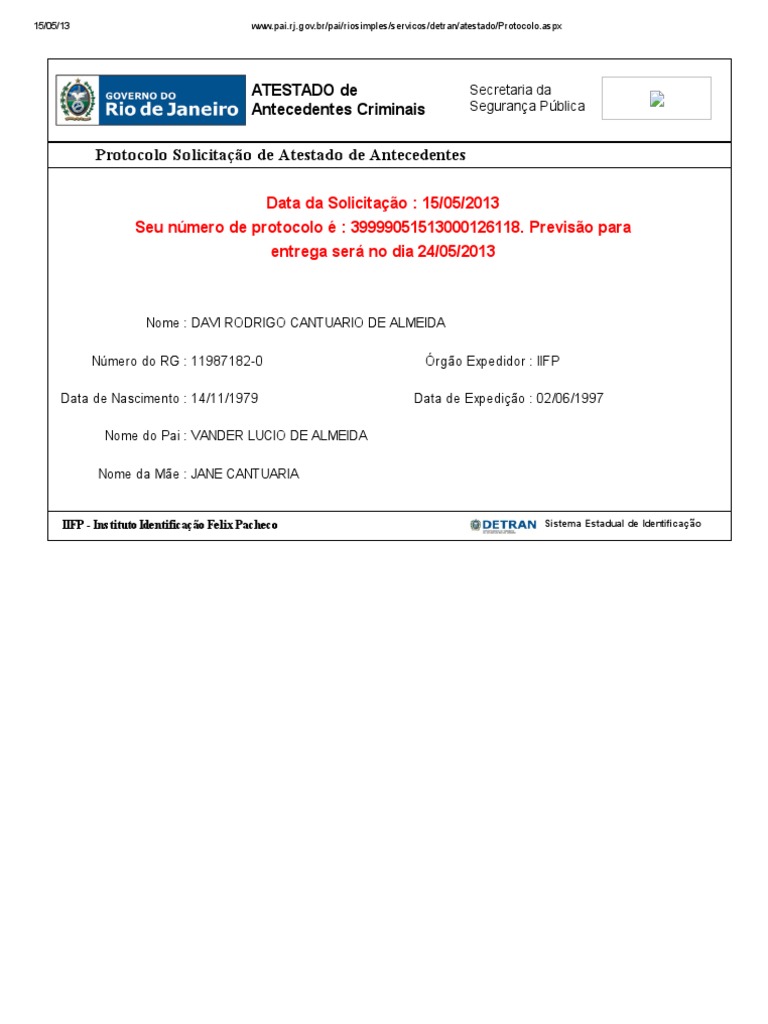 Pai Riosimples Servicos Detran Atestado Protocolo | PDF