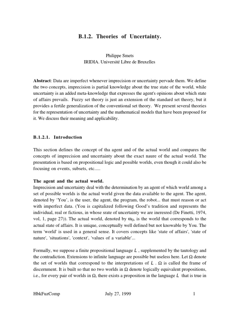 Theories of Uncertainty (Smets, 1999) | PDF | Uncertainty | Fuzzy Logic