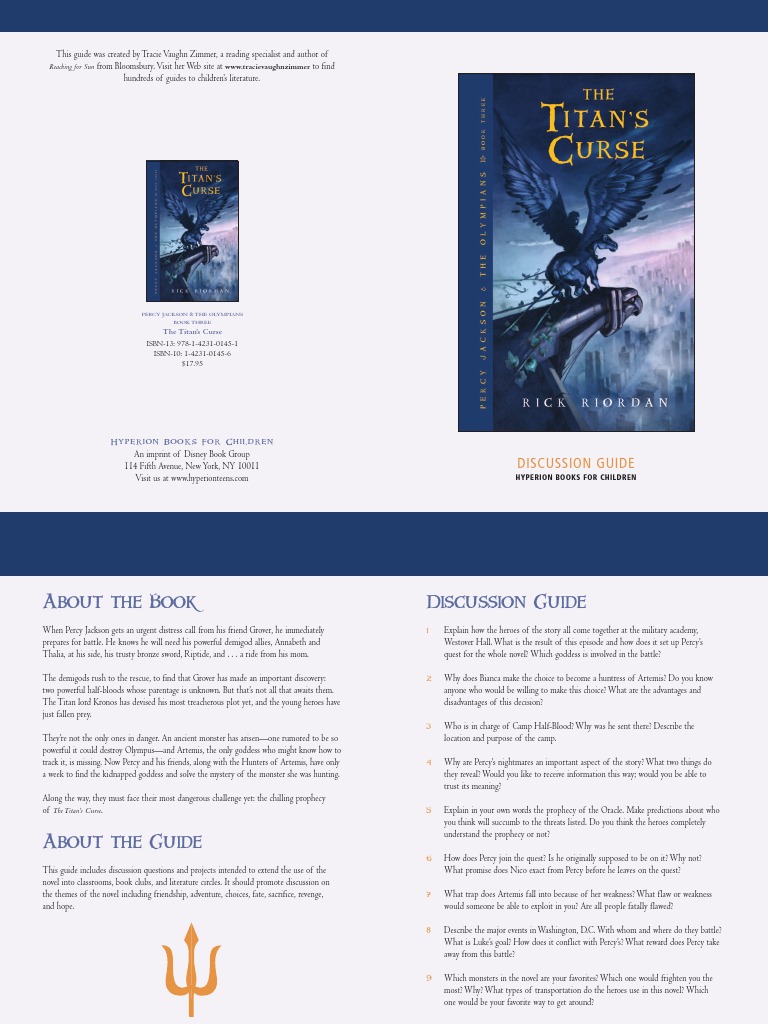 Percy Jackson and The Olympians - The Titan's Curse Discussion Guide ...