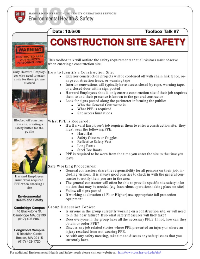 Toolbox Talk Construction | Download Free PDF | Personal Protective ...