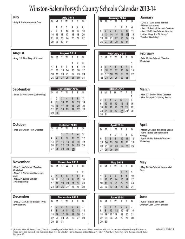 2013-14 Student Calendar | PDF