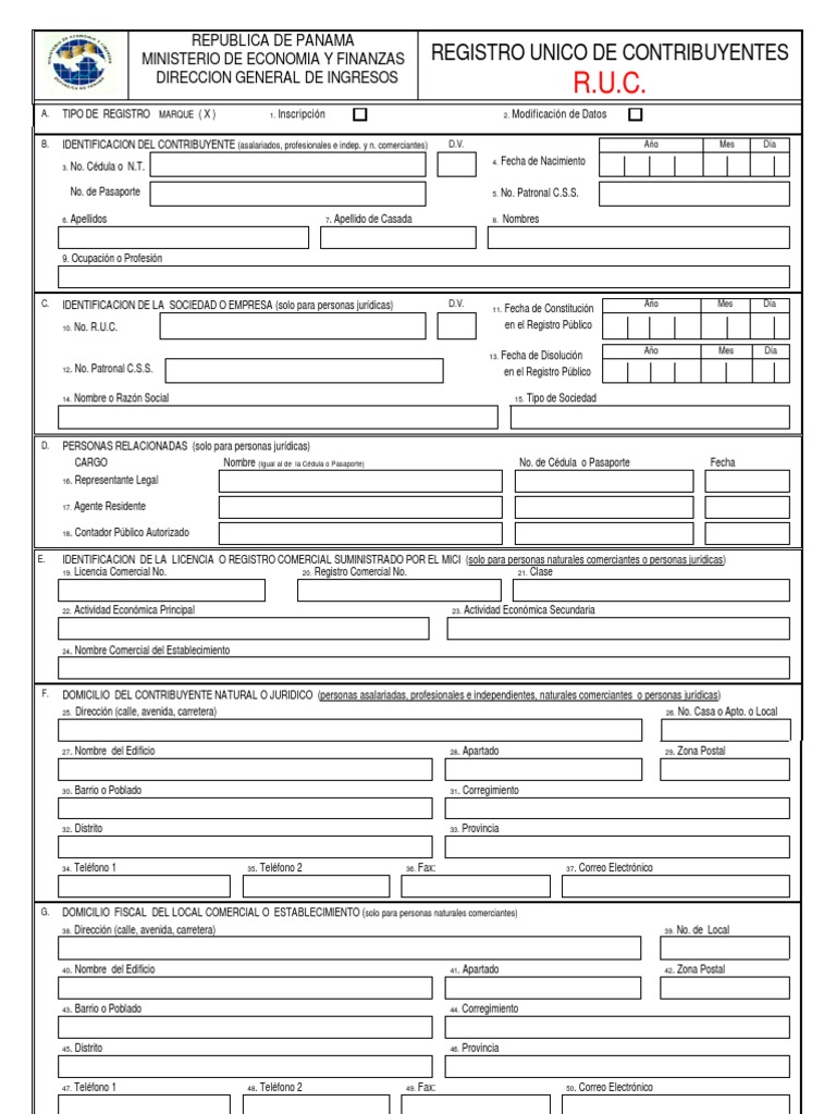 Formulario RUC Unico | Contribuyente | Política