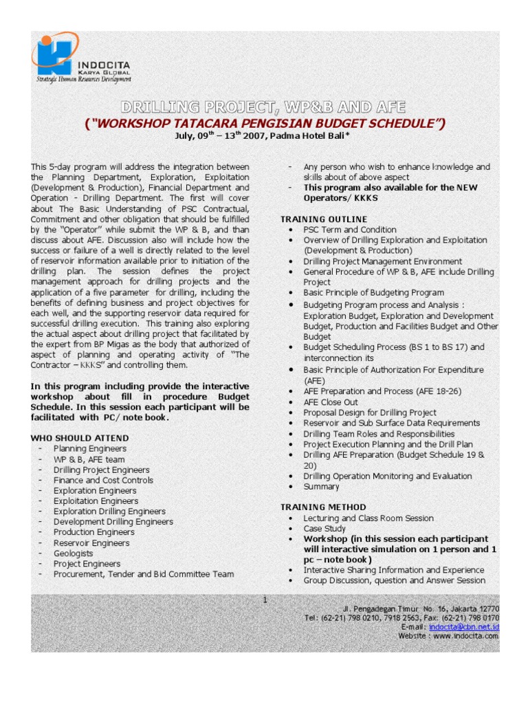 Drilling Project AFE Workshop | PDF | Petroleum Reservoir | Petroleum