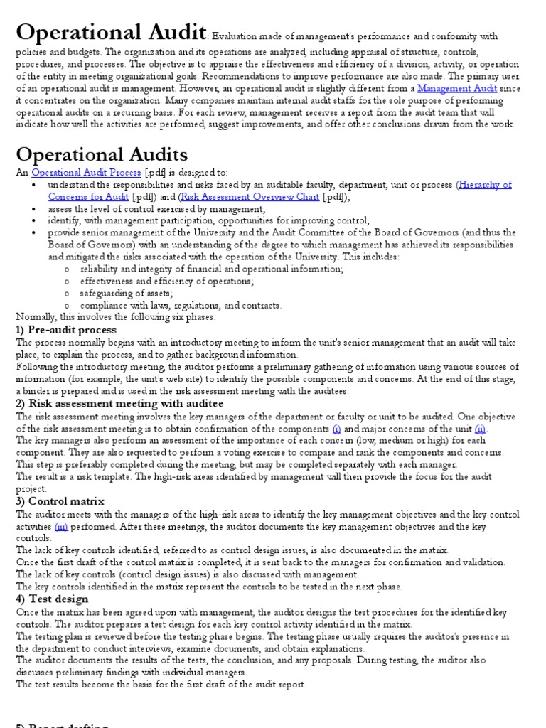 Operational Audit | PDF | Audit | Auditor's Report