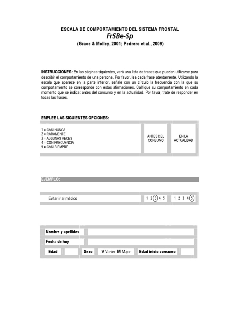 Escala de Comportamiento Frontal (FrSBe-Sp) | PDF | Desorden ...