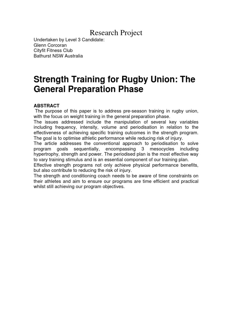 Strength Training For Rugby Union - The General Preparation Phase | PDF ...