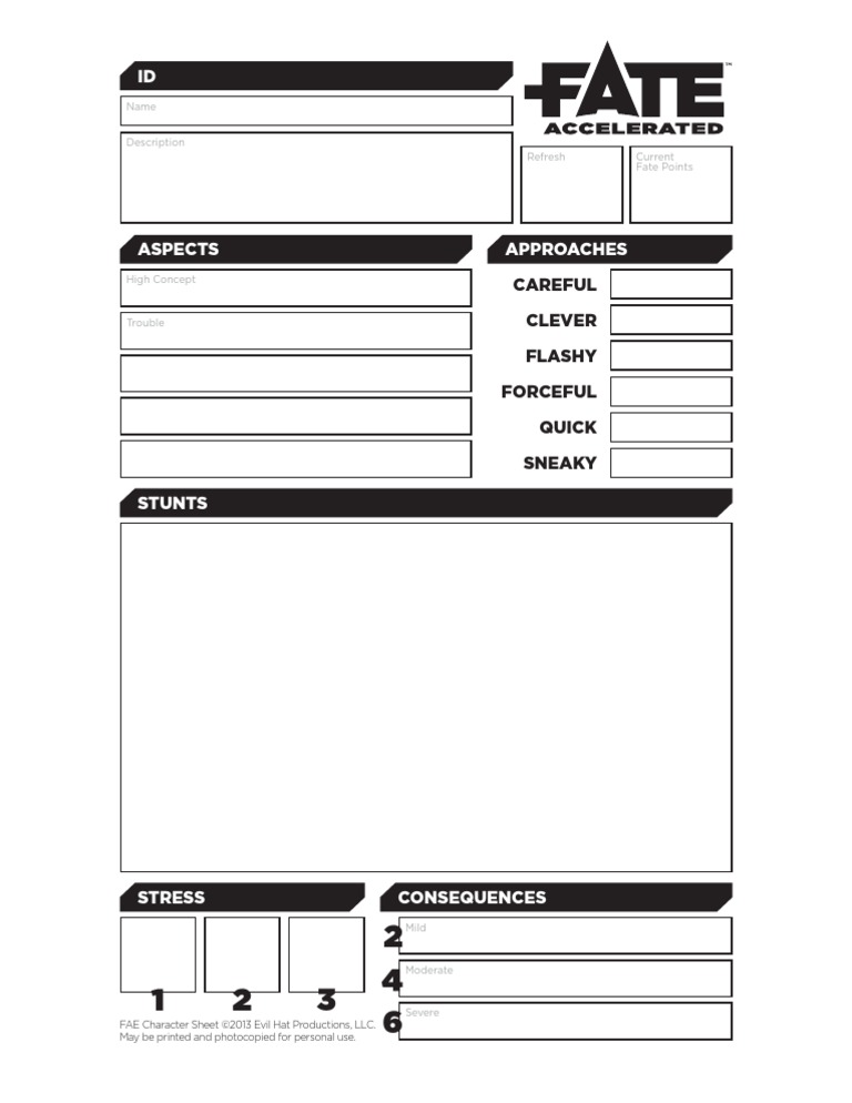 Fate Accelerated Character Sheet | PDF