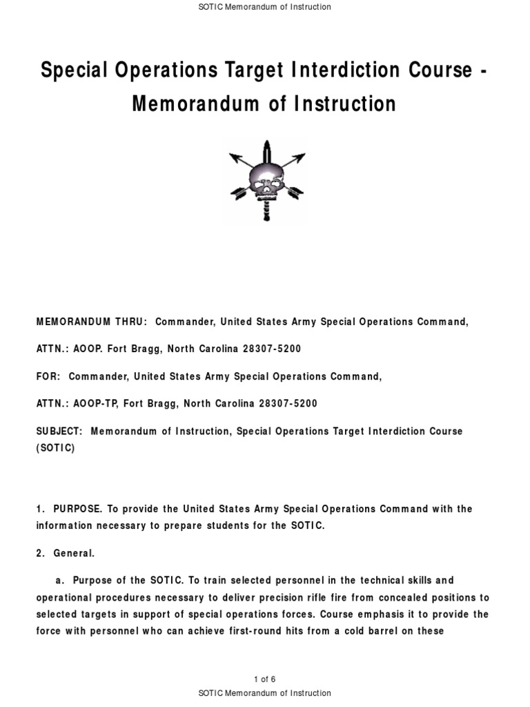 SOTIC Memorandum of Instruction | PDF | Special Operations | Special ...