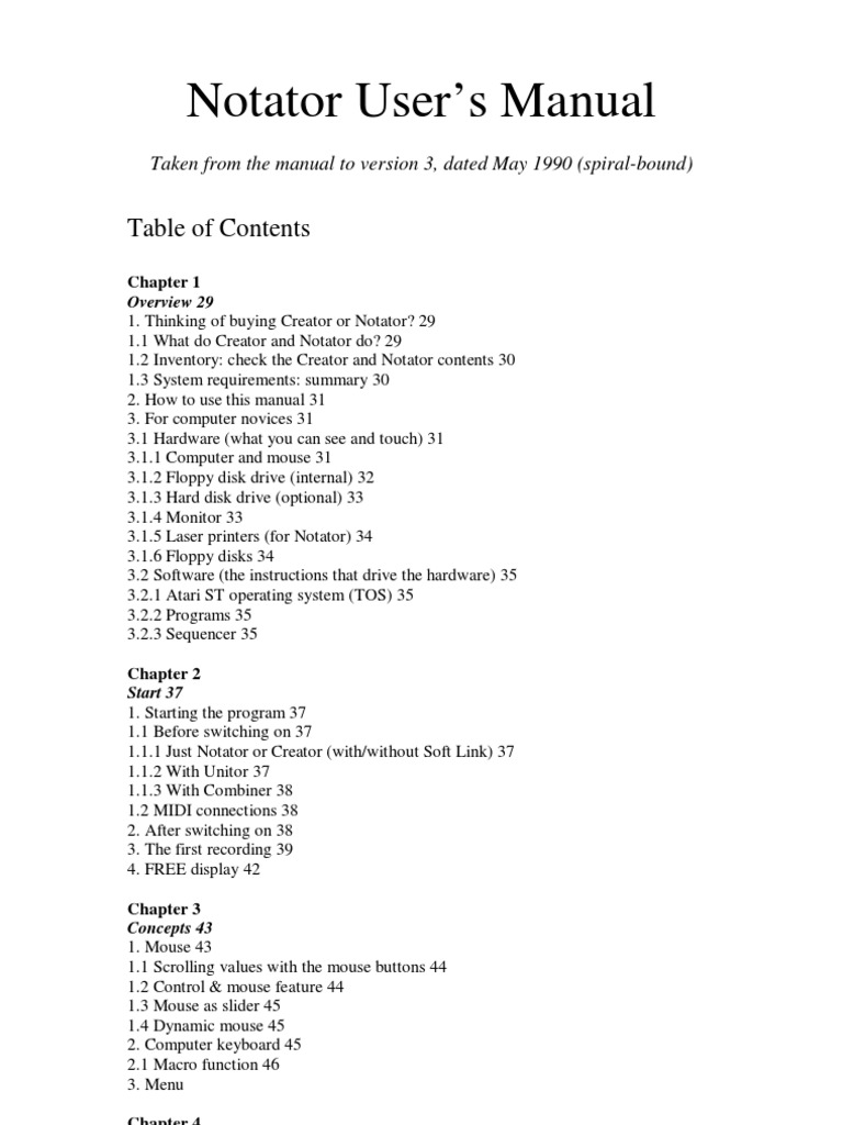 Atari Notator SL v3 Manual | PDF