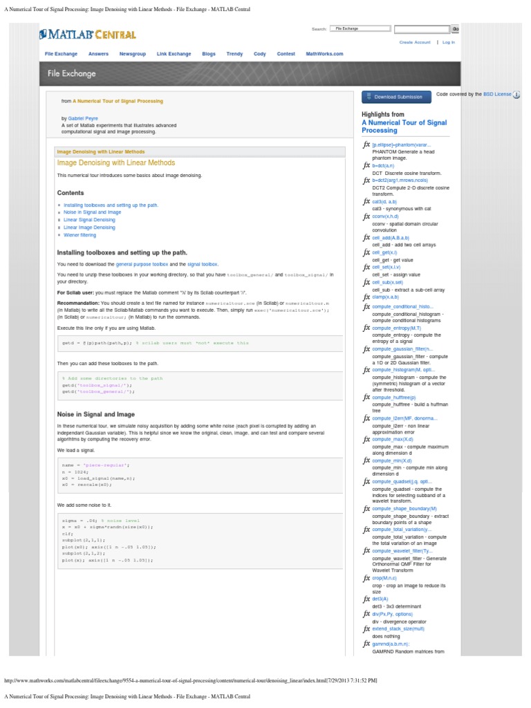 A Numerical Tour of Signal Processing - Image Denoising With Linear ...