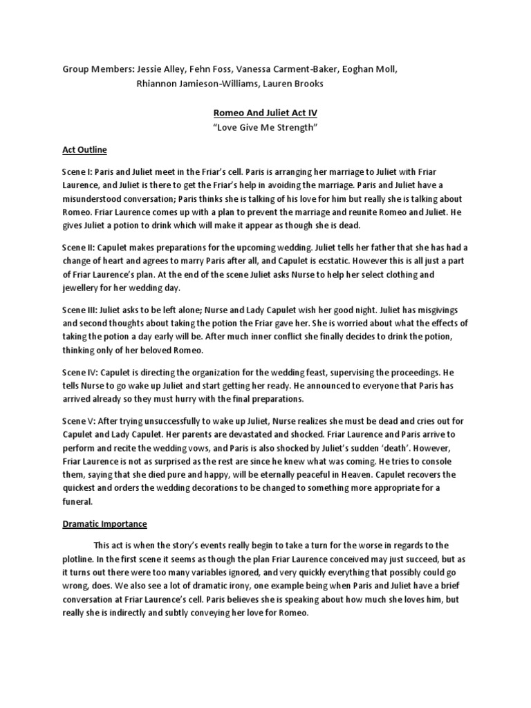 Act IV Summary: Juliet's Despair | PDF | Characters In Romeo And Juliet ...