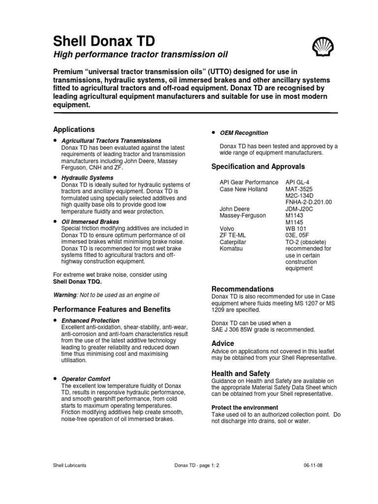 Donax TD | PDF | Viscosity | Tractor