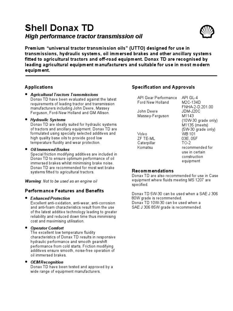 Donax TD 10W30 PDF | PDF | Motor Oil | Tractor