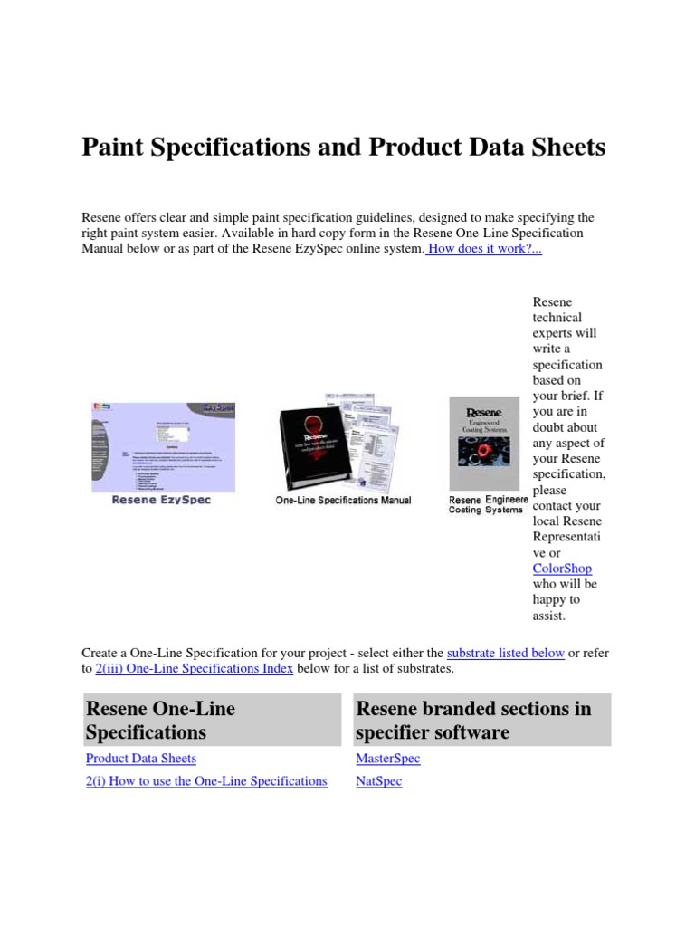 Paint Specifications and Product Data Sheets | Specification (Technical ...