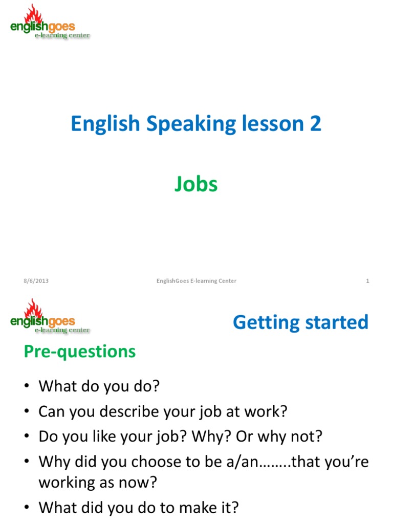 English Lesson - 2 - Jobs | PDF | Grammatical Tense | Question