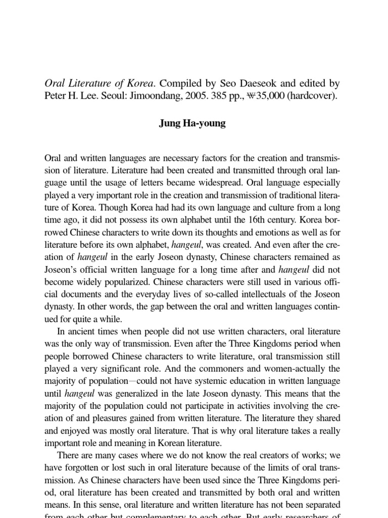 Oral Literature of Korea | PDF | Oral Tradition | Korea