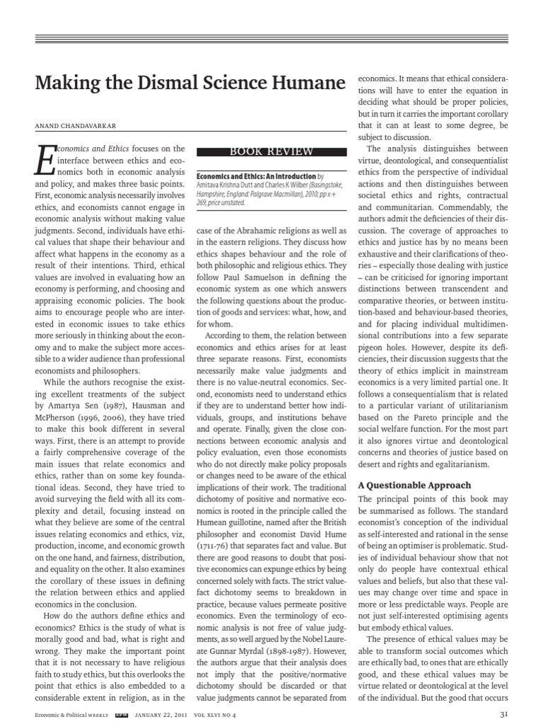 Making The Dismal Science Humane | PDF | Economics | Philosophical Theories