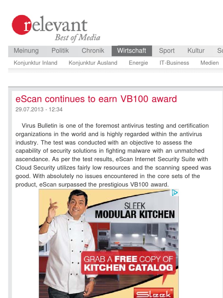 Escan Continues To Earn VB100 Award Revelavnt | PDF | Antivirus Software | Security Engineering