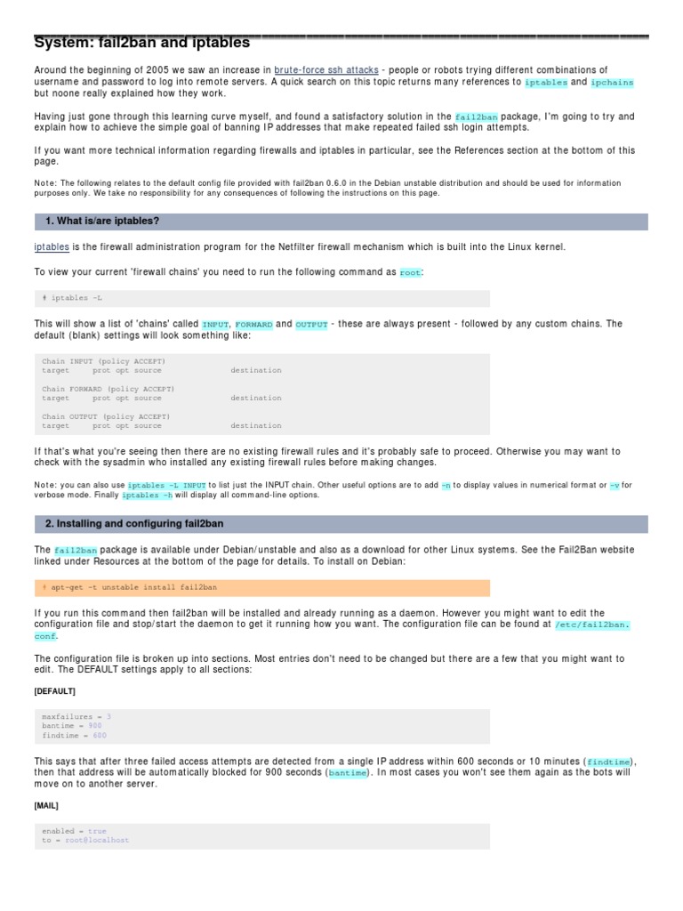 Fail2ban and Iptables | PDF | Firewall (Computing) | Secure Shell