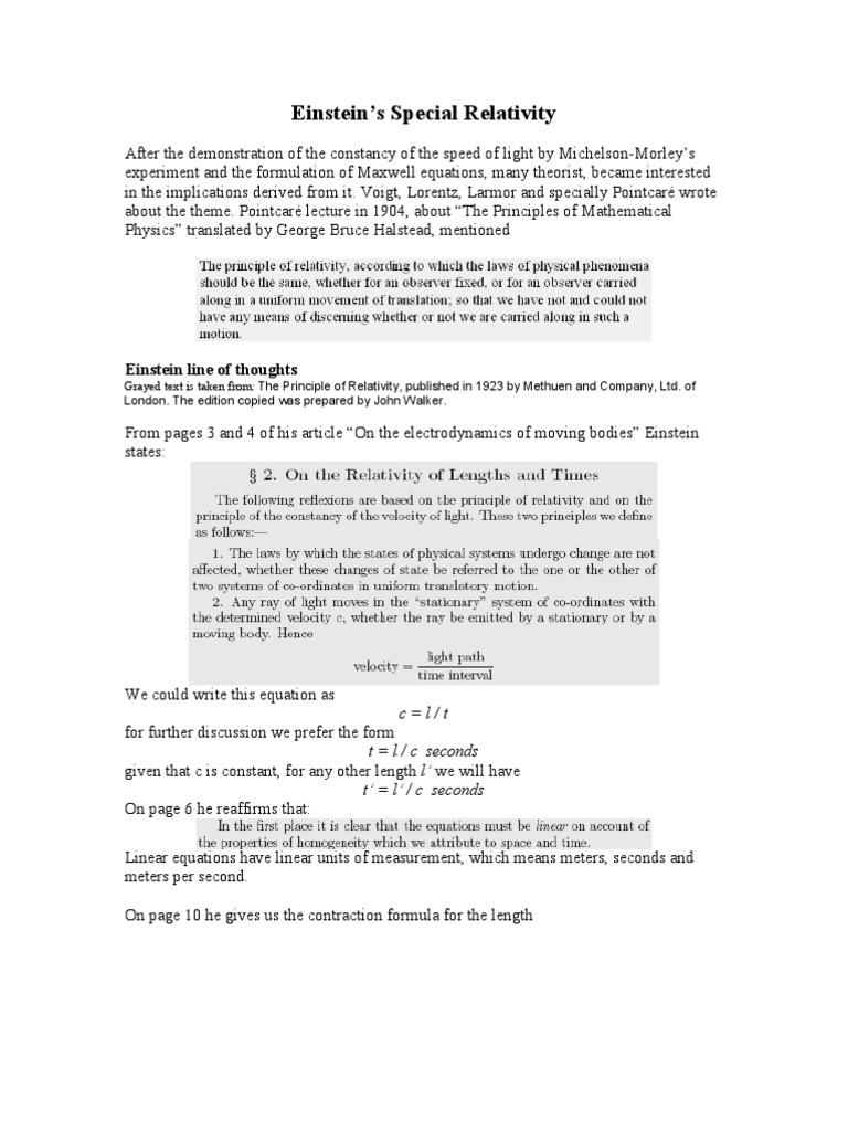 Einstein Special Relativity | PDF | Special Relativity | Modern Physics