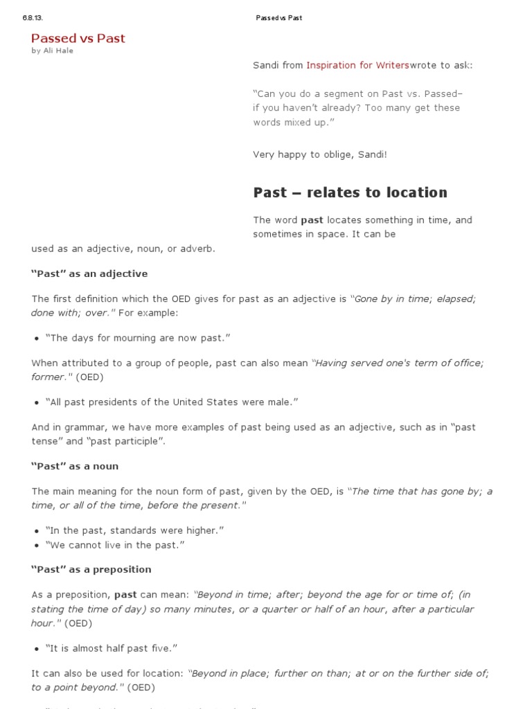 Passed Vs Past | PDF | Verb | Adjective