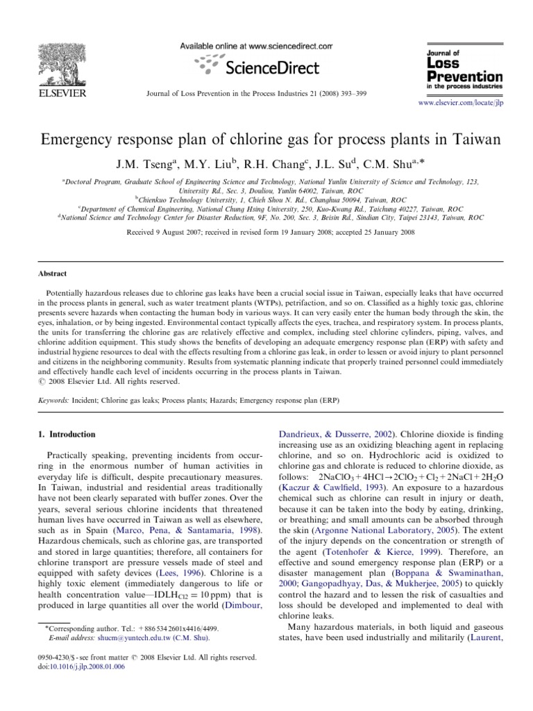Chlorine Gas Emergency Response Plan Taiwan | PDF | Emergency | Chlorine