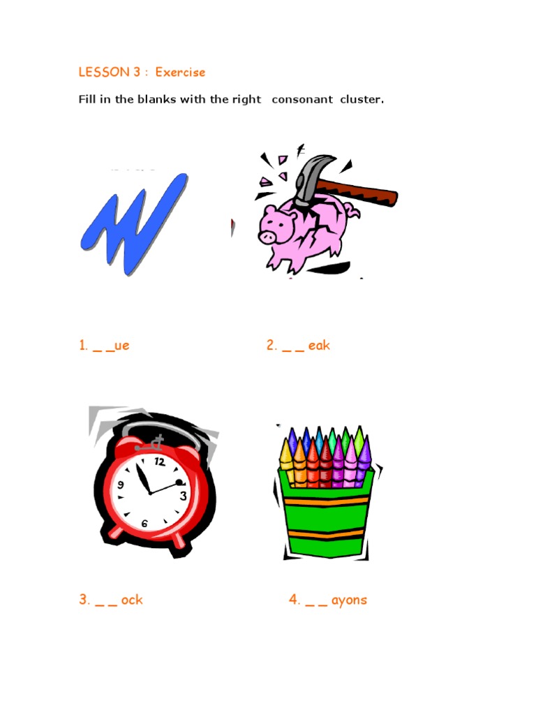 Consonant Cluster Exercise Worksheet | PDF