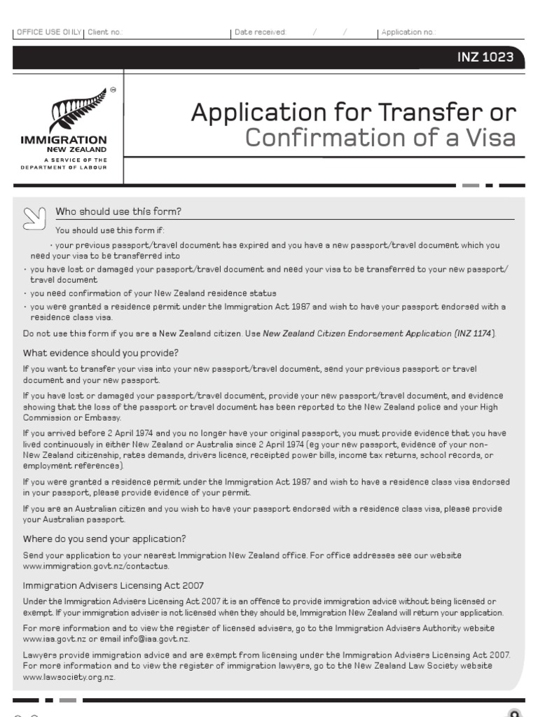NZ Visa Application INZ1023November2010 | Travel Visa | Passport